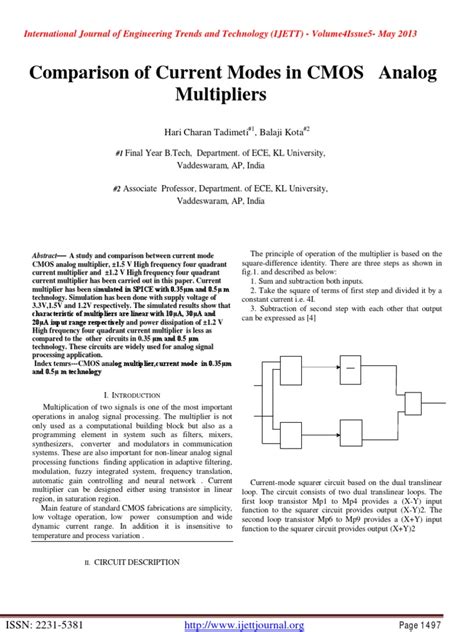Pdf Comparison Of Current Modes In Cmos Analog Multipliers Dokumentips