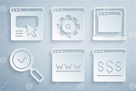Set Browser Window Laptop With Browser Magnifying Glass Check Mark Online Shopping On Screen