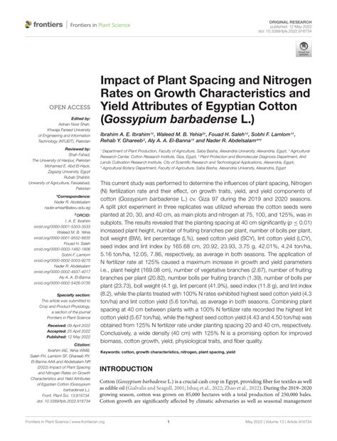 Pdf Impact Of Plant Spacing And Nitrogen Rates On Growth