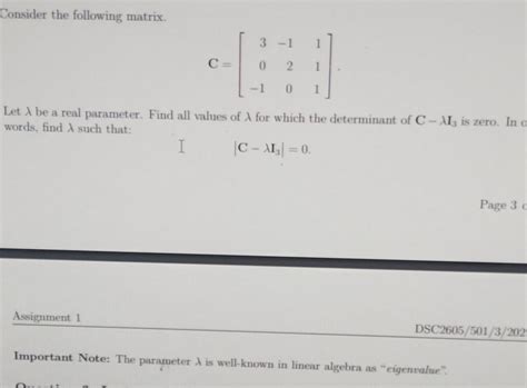 solved consider the following matrix 3 1 1 c 0 2 1 0 1