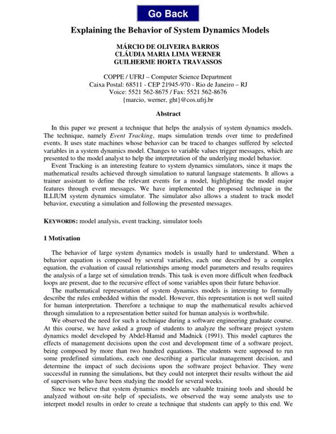 Pdf Explaining The Behavior Of System Dynamics Models