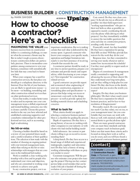 Upsize Magazine - Construction Results Corporation