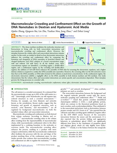 Pdf Macromolecular Crowding And Confinement Effect On The Growth Of Dna Nanotubes In Dextran