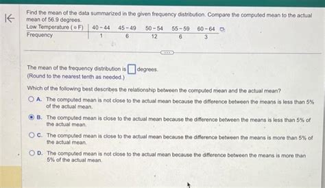 Solved Find The Mean Of The Data Summarized In The Given Chegg