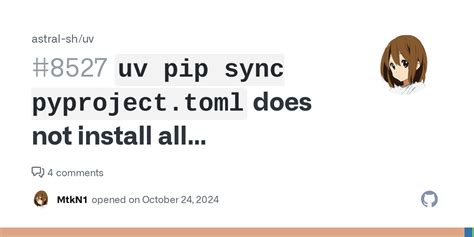 Uv Pip Sync Pyproject Toml Does Not Install All Dependencies Issue