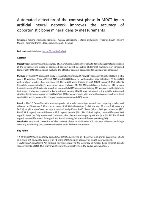 Pdf Automated Detection Of The Contrast Phase In Mdct By An