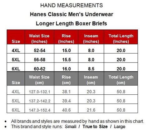 Hanes Men S Boxer Briefs Size Chart A Visual Reference Of Charts Chart Master