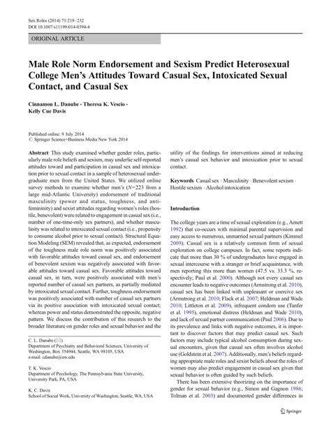 Pdf Male Role Norm Endorsement And Sexism Predict Heterosexual