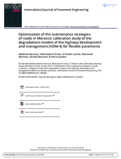 Pdf Optimization Of The Maintenance Strategies Of Roads In Morocco