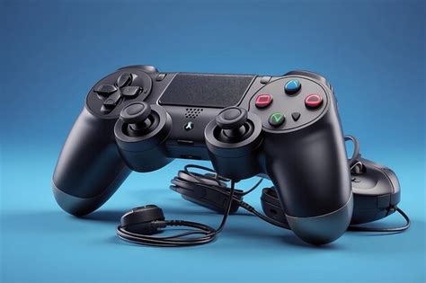 Premium Photo Black Standard Videogame Controller Headphones And Game Console On A Blue