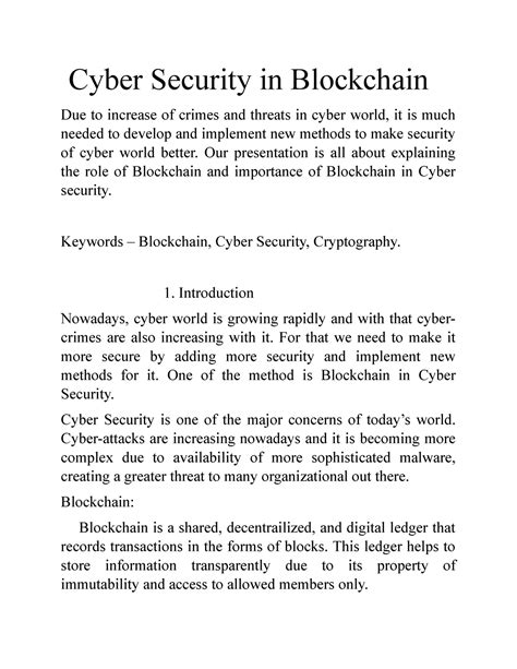 Cyber Security In Blockchain Our Presentation Is All About Explaining The Role Of Blockchain
