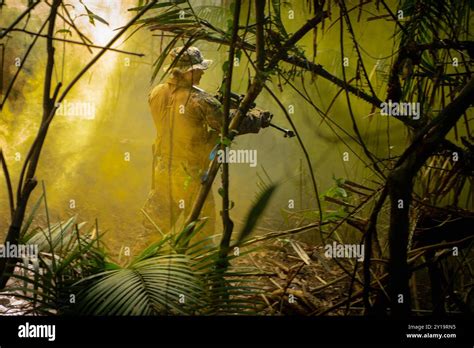 U S Marine Corps Squad Leader Searches For Simulated Enemies During