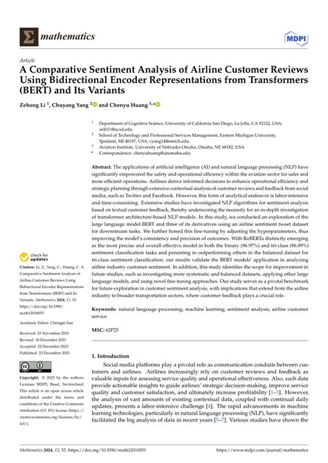 pdf a comparative sentiment analysis of airline customer reviews using bidirectional encoder