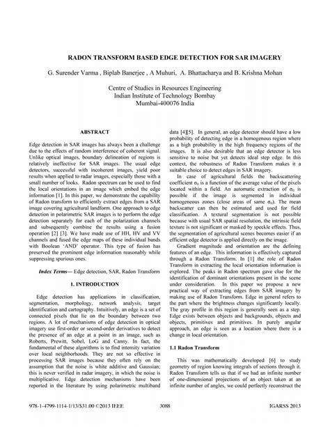 Pdf Radon Transform Based Edge Detection For Sar Imagery