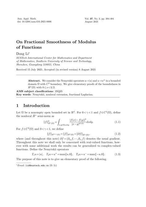 Global Science Press On Fractional Smoothness Of Modulus Of Functions