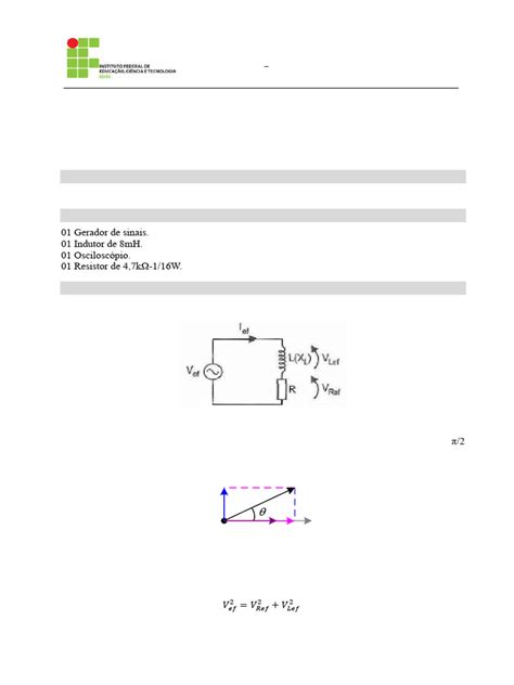 roteiro exp 8 rl serie pdf rede elétrica indutor