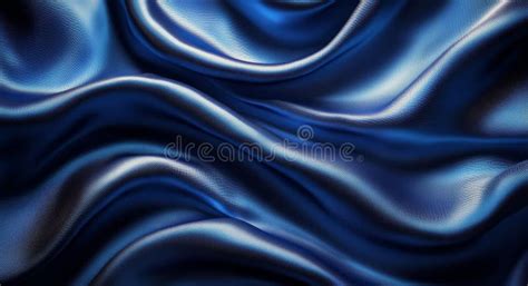 Smooth Blue Satin Fabric Draping Elegantly On A Dark Background In Soft Flowing Folds Stock