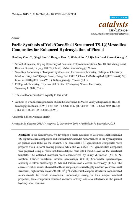 Pdf Facile Synthesis Of Yolkcore Shell Structured Ts 1mesosilica