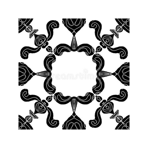 Intricate Black Pattern With Symmetrical Ornamental Pattern In Linocut Style Stock Illustration
