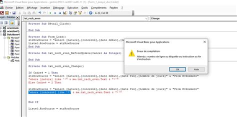 erreur compilation vba microsoft access vb vba