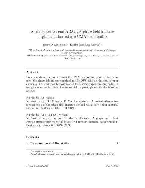 Pdf A Simple Yet General Abaqus Phase Field Fracture Implementation