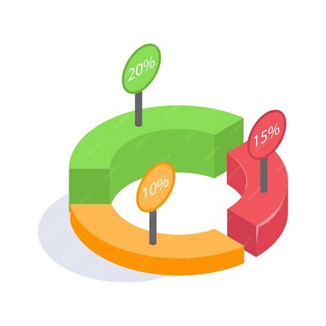 분석을 위한 데이터 세그먼트를 나타내는 비율을 가진 3d 원형 그래프 프리미엄 벡터