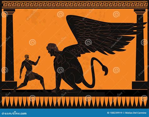 Oedipus And The Sphinx Riddle Greek Mythology Tale Royalty Free Cartoon