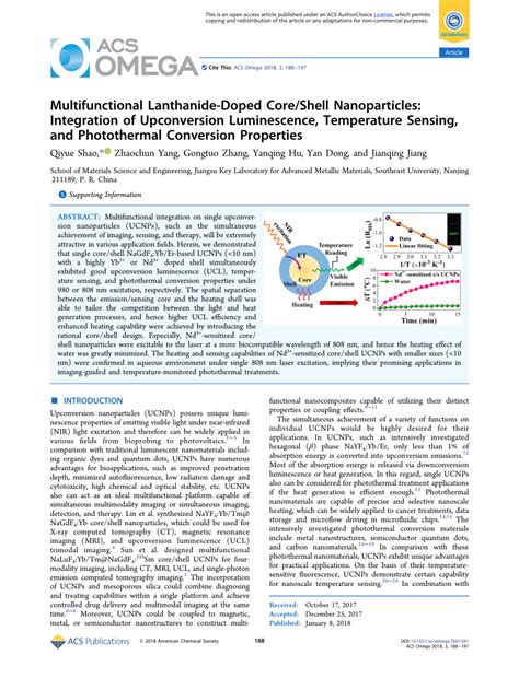 Pdf Multifunctional Lanthanide Doped Core Shell Nanoparticles Integration Of Upconversion