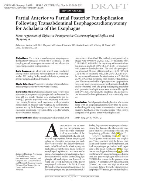 Pdf Partial Anterior Vs Partial Posterior Fundoplication Following
