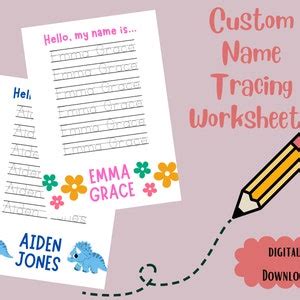 CUSTOM Name Tracing Worksheet Digital Download Etsy