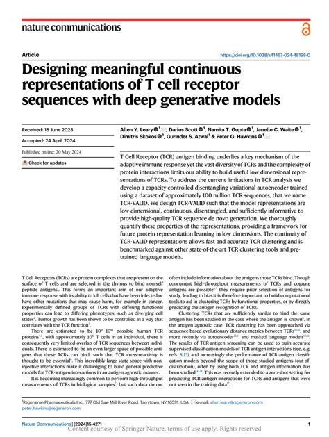 Pdf Designing Meaningful Continuous Representations Of T Cell
