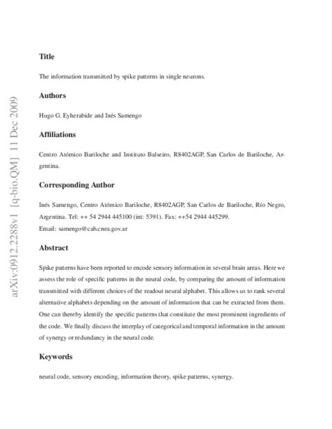Pdf The Information Transmitted By Spike Patterns In Single Neurons