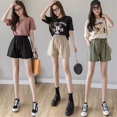 กางเกงผู้หญิง กางเกงขาสั้น ผ้านิ่มใส่สบาย กางเกงแฟชั่นกางเกงผู้หญิงทรงเกาหลี ฟรีไซด์เอวยืดไซด์