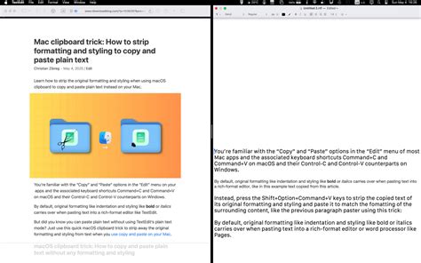 mac tip copy and paste plain text without formatting and styling