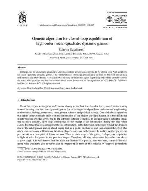 Pdf Genetic Algorithm For Closed Loop Equilibrium Of High Order