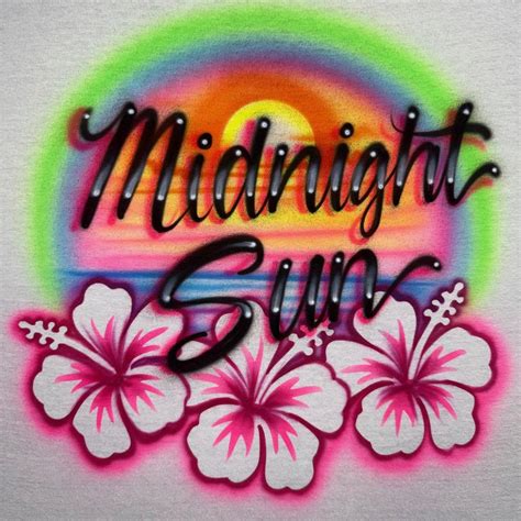 Midnight Sun Airbrush Shirt — Beach Sunset And Hibiscus Flower Etsy
