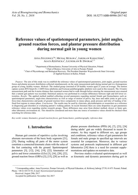 pdf reference values of spatiotemporal parameters joint angles