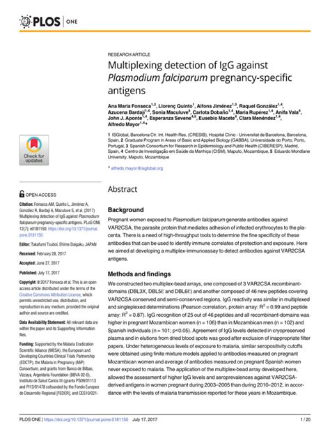 2019 Multiplexing Detection Of Igg Against Plasmodium Falciparum Pregnancy Specific Antigens