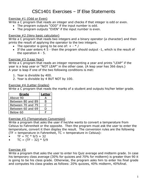 Selections In C 1 Csc1401 Exercises If Else Statements Exercise 1