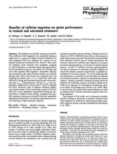 Pdf Benefits Of Caffeine Ingestion On Sprint Performance In Trained And Untrained Swimmers