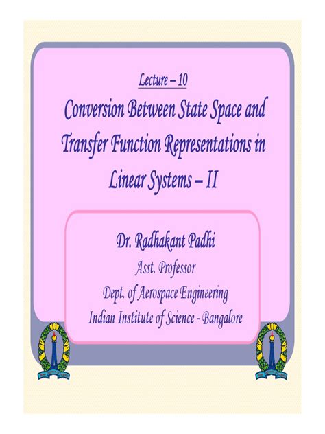 Conversion Between State Space and Transfer Function Representations in Linear Systems - II ...