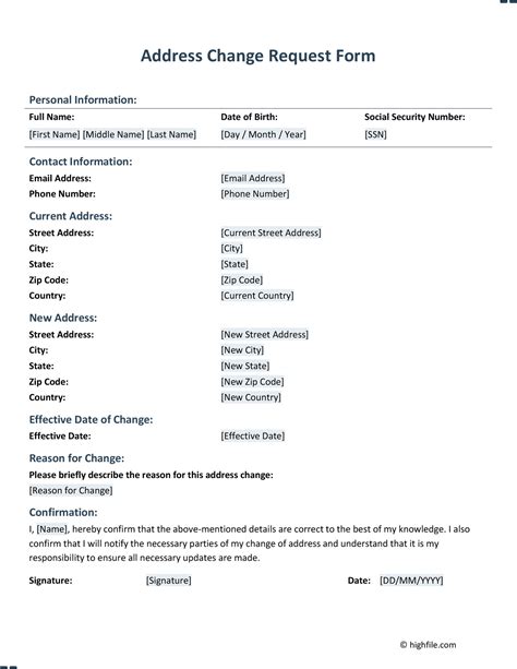Address Change Request Form Word PDF Google Docs Highfile