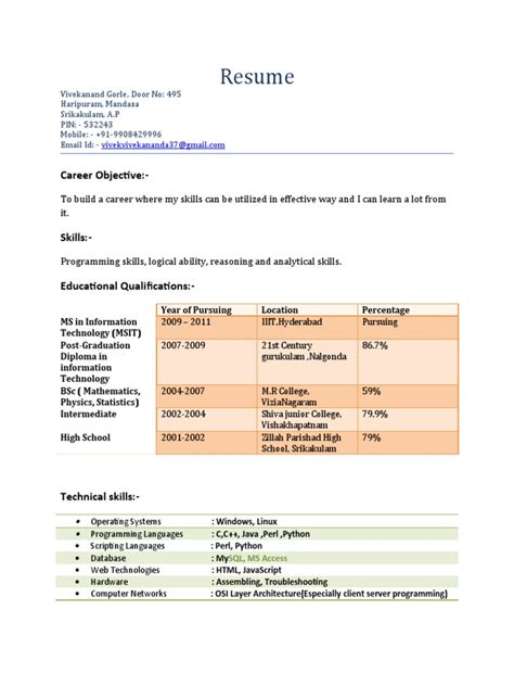 1209a059 Vivekanand Resume Pdf Databases Java Programming Language