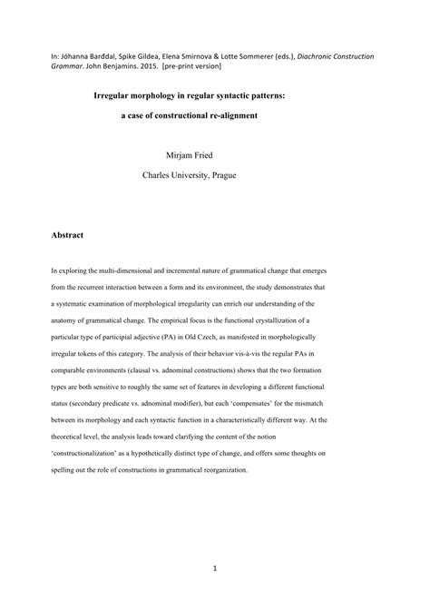 Pdf Irregular Morphology In Regular Syntactic Patterns A Case Of