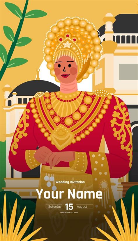 Premium Vector Indonesian Acehnese Woman Wedding Dress Illustration Flat Style Design
