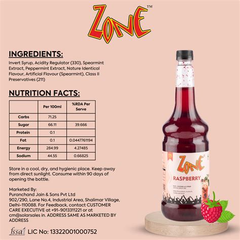 Zone Raspberry Flavoured Syrup 1l Cocktails Mocktails And More Zone