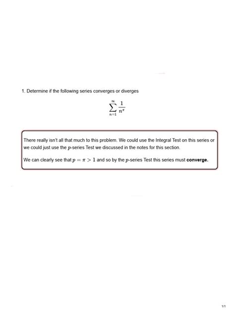 1 Solved Problem No 1 Integral Test Pdf