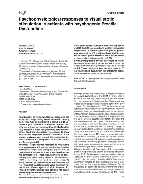 Pdf Psychophysiological Responses To Visual Erotic Stimulation In Patients With Psychogenic