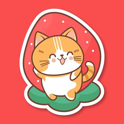 Premium Vector Vector Cute Strawberry Cat Kawaii Style Sticker