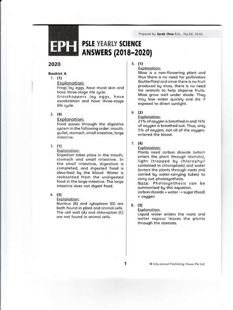 Psle Science 2020 Answer Pdf Applied And Interdisciplinary Physics